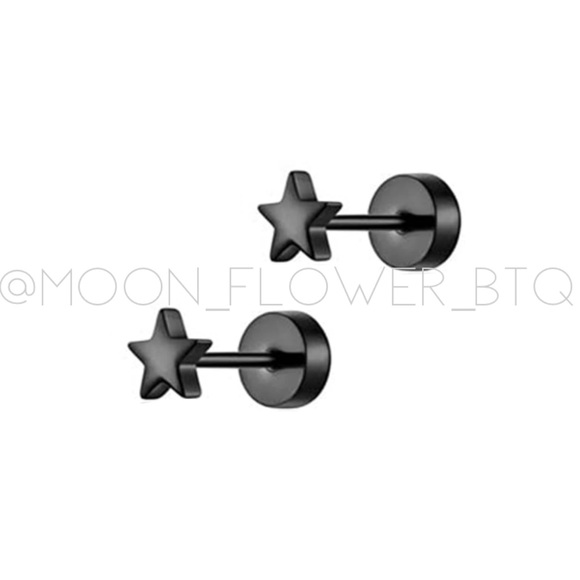 MoonFlowerBtq | Jewelry | Sale 32 Tiny Black Star Flat Back Earrings ...